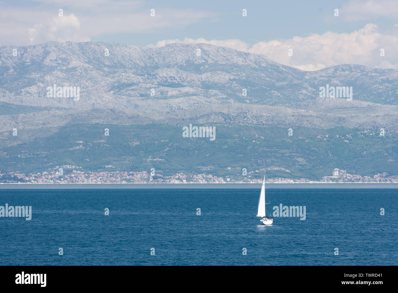 Sailboat during sailing, Adriatic sea Stock Photo - Alamy