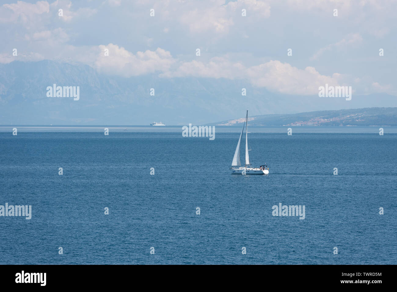 Sailboat during sailing, Adriatic sea Stock Photo - Alamy
