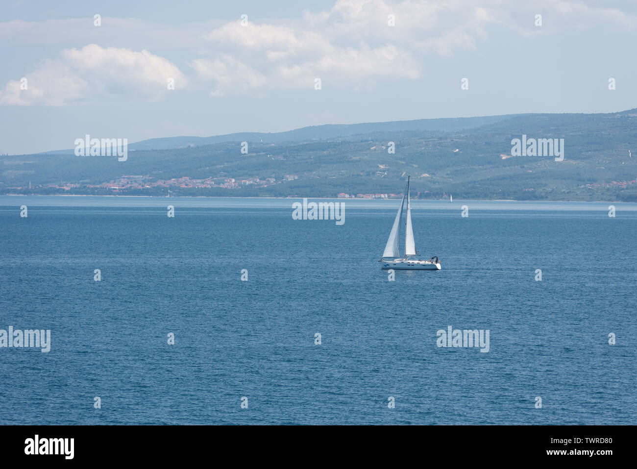 Sailboat during sailing, Adriatic sea Stock Photo - Alamy