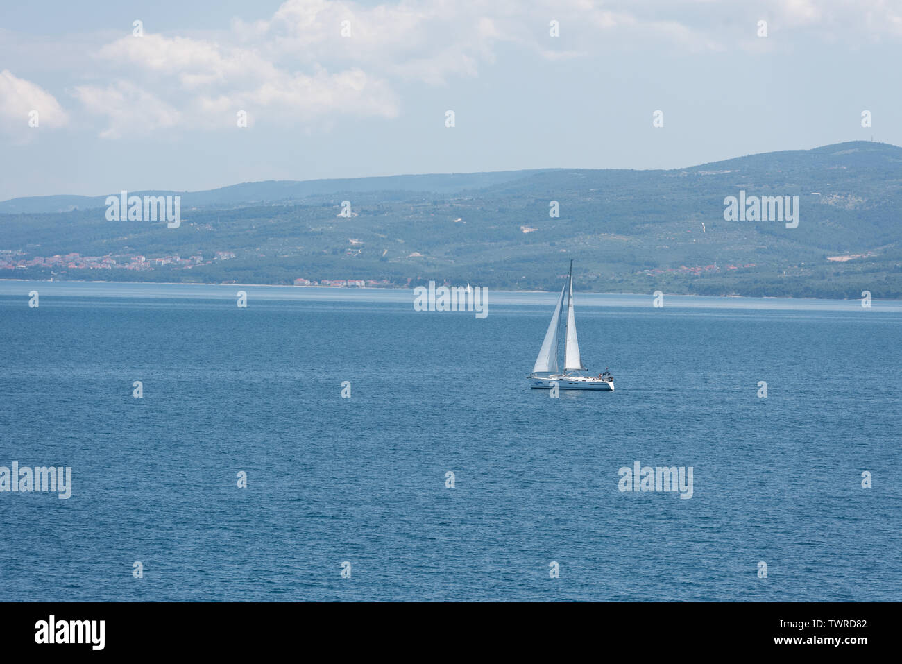 Sailboat during sailing, Adriatic sea Stock Photo - Alamy