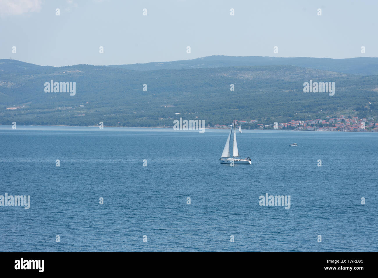 Sailboat during sailing, Adriatic sea Stock Photo - Alamy
