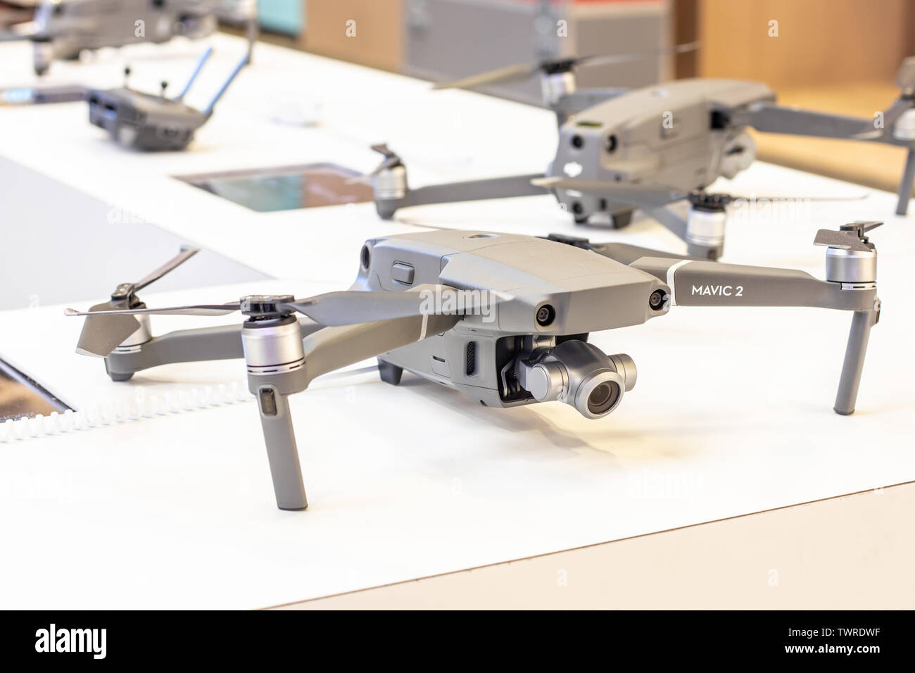 Berlin, Aug 2018, DJI Drones Mavic 2 Zoom, unmanned aerial vehicles UAV ...