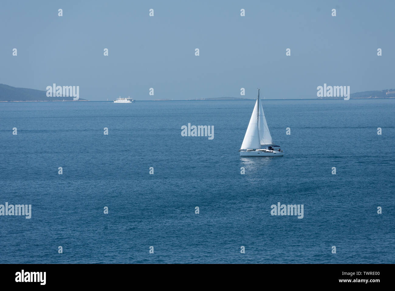 Sailboat during sailing, Adriatic sea Stock Photo - Alamy