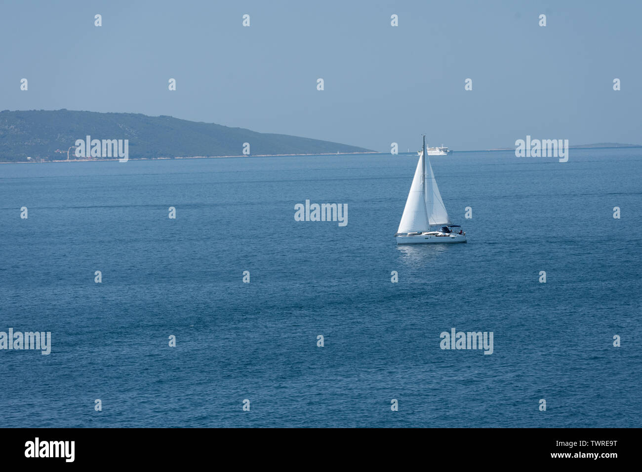Sailboat during sailing, Adriatic sea Stock Photo - Alamy