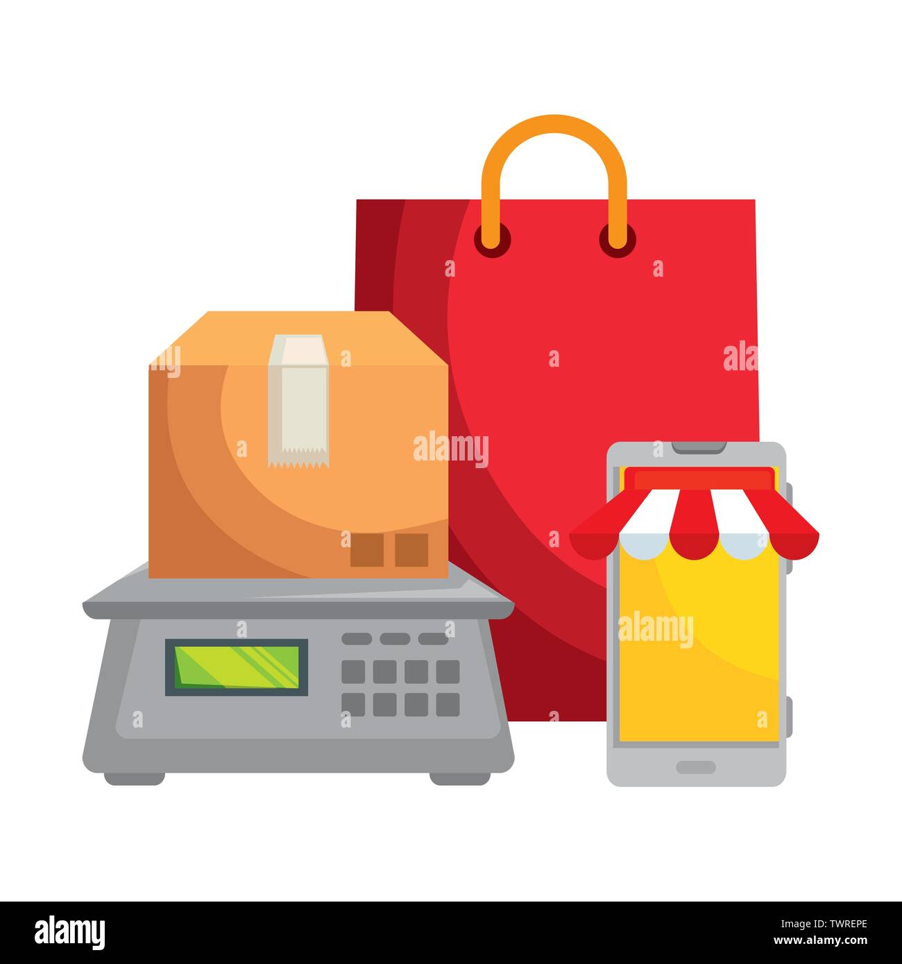 box carton packing with digital balance and shopping bag Stock Vector ...