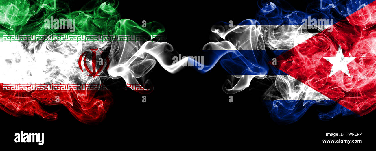 Iran vs Cuba, Cuban smoky mystic states flags placed side by side ...