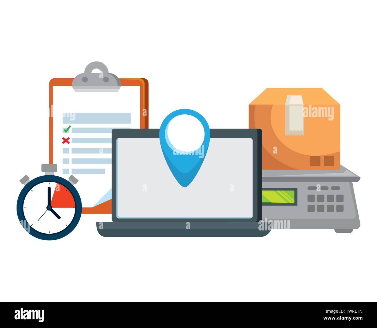 Laptop and delivery boxes illustration Cut Out Stock Images & Pictures ...