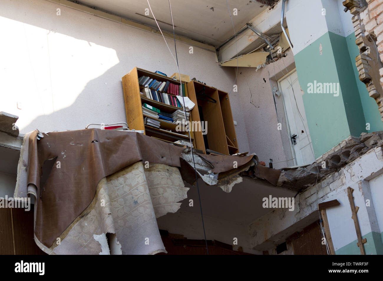 destruction by an explosion in a high-rise building. concept of natural ...