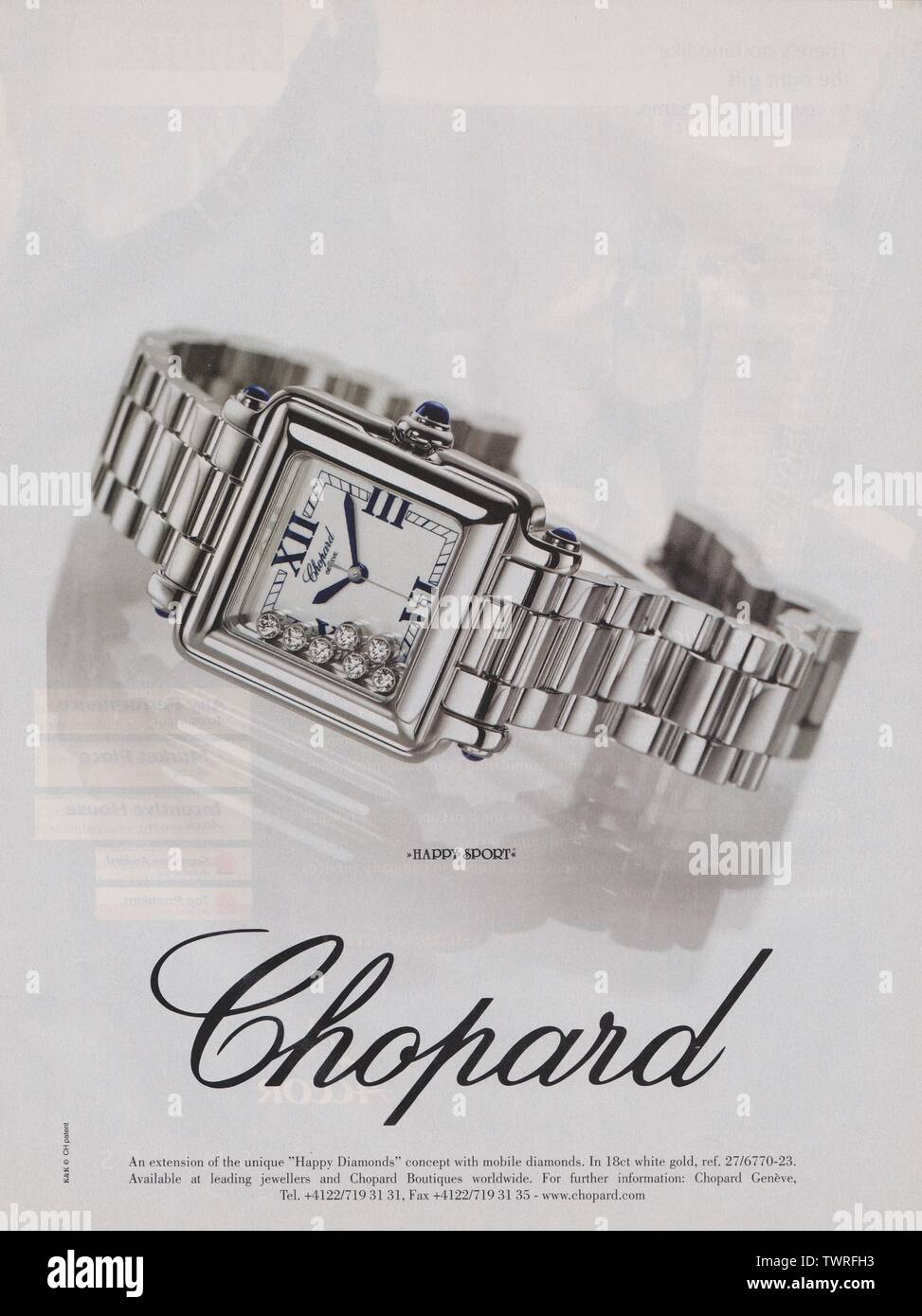 poster advertising Chopard Geneve watch, magazine 2001, Happy Sport ...