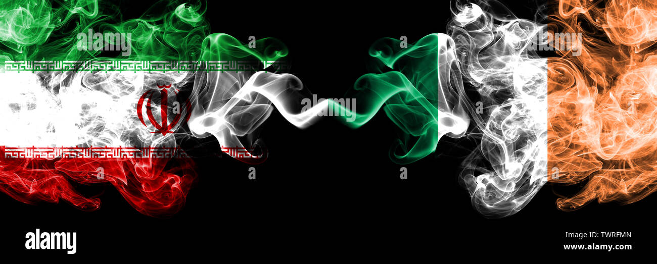 Iran vs Ireland, Irish smoky mystic states flags placed side by side ...