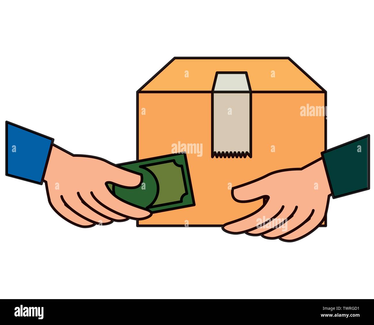 hands negotiating with box and money delivery service Stock Vector ...