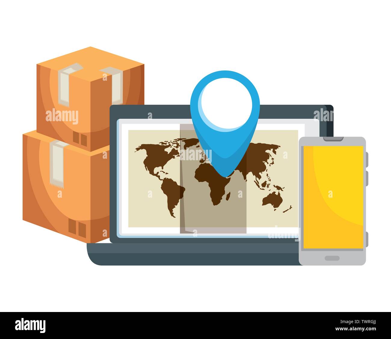 Delivery service box smartphone world hi-res stock photography and ...