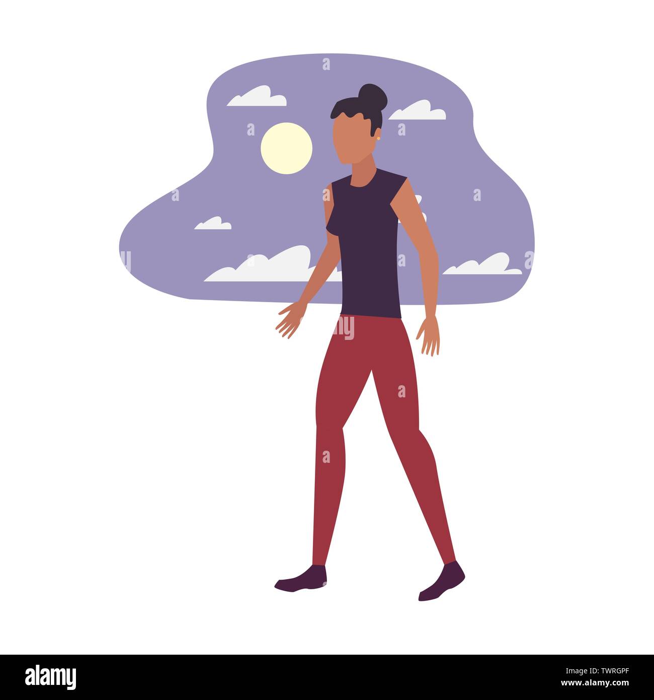 woman character portrait cartoon outdoor vector illustration Stock ...