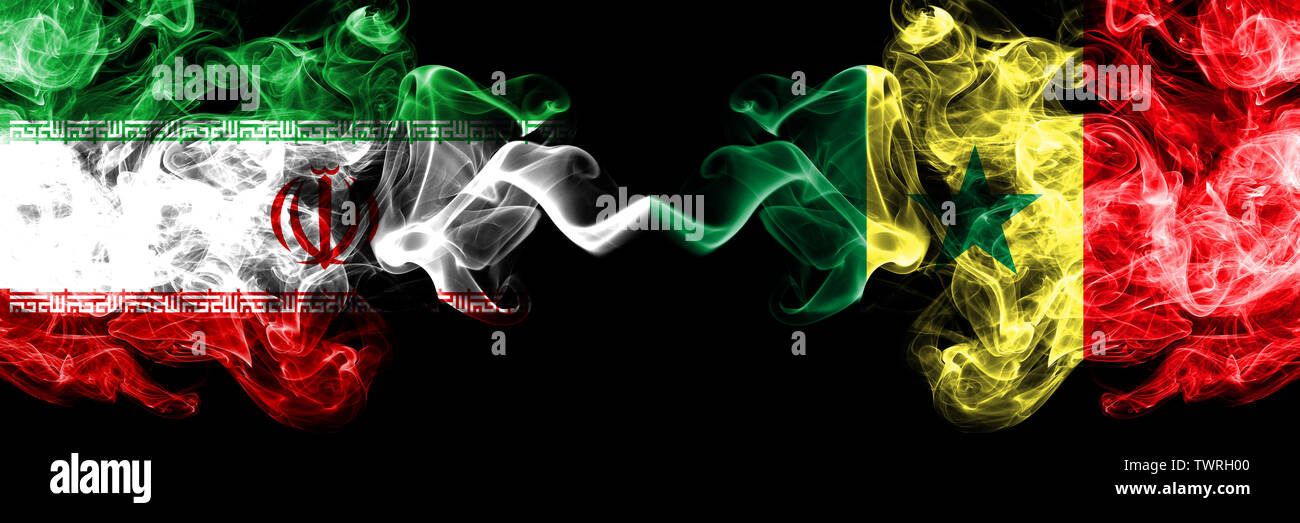 Iran vs Senegal, Senegalese smoky mystic states flags placed side by ...
