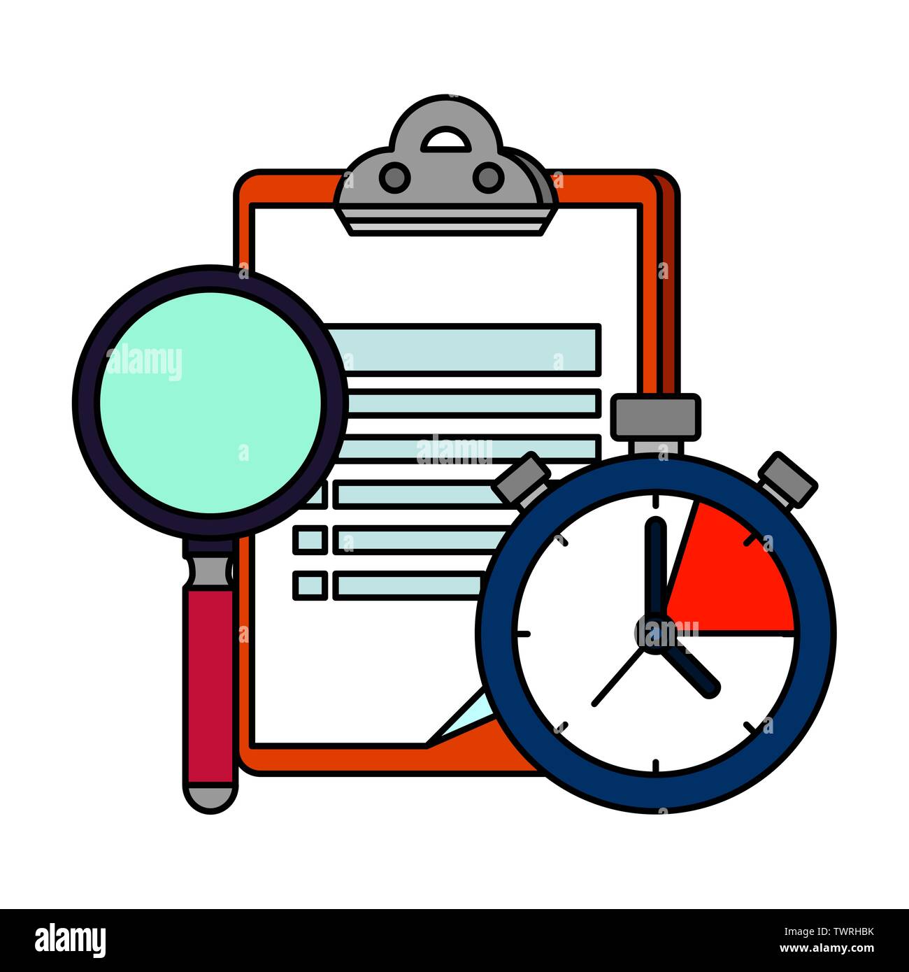 checklist clipboard with chronometer and magnifying glass Stock Vector ...