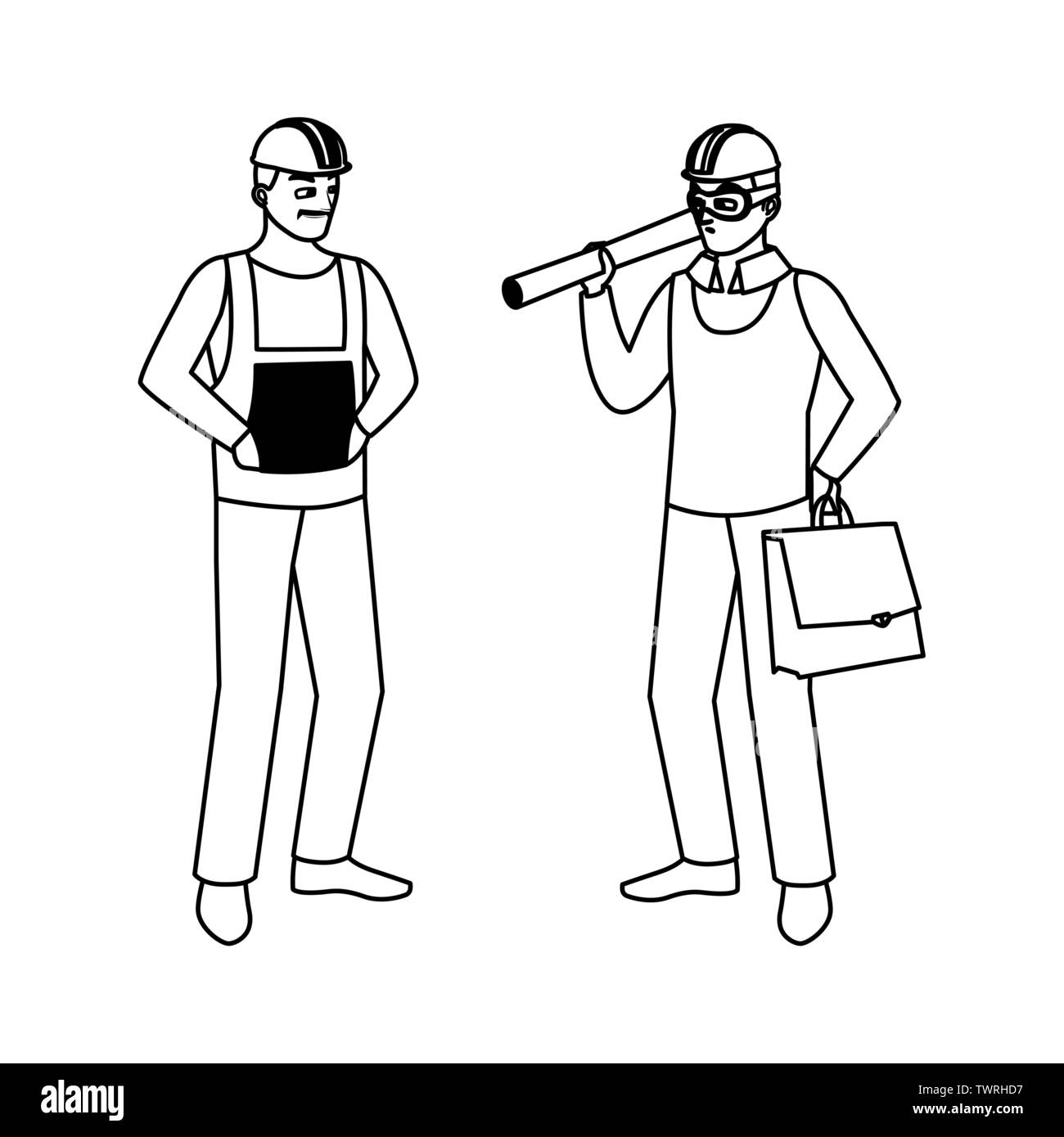 male builder constructor worker with architect boss vector illustration ...