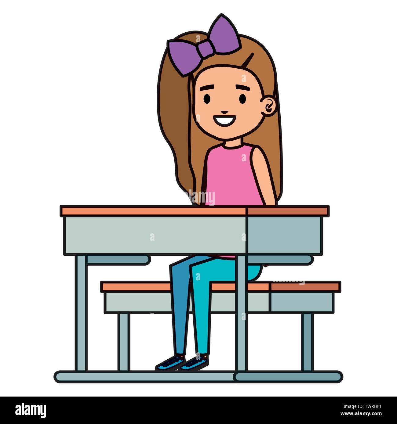 happy student girl seated in school desk Stock Vector Image & Art - Alamy