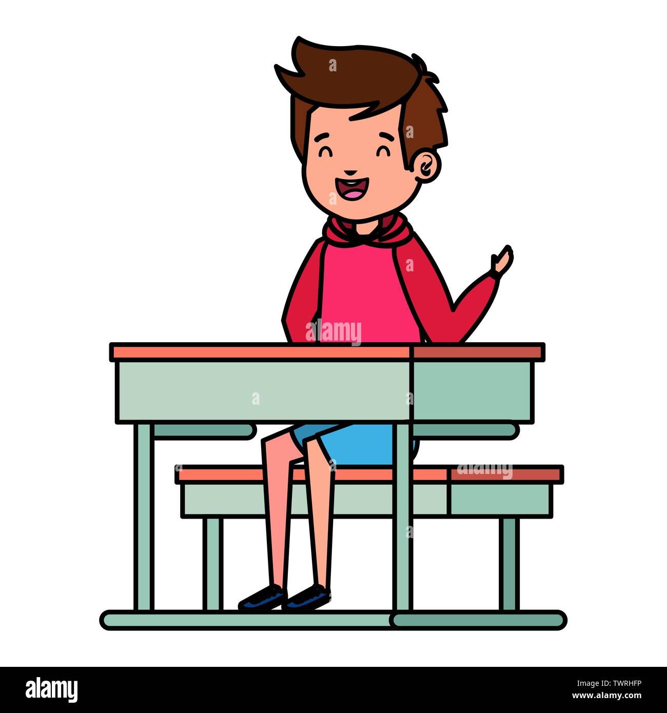 happy student boy seated in school desk Stock Vector Image & Art - Alamy