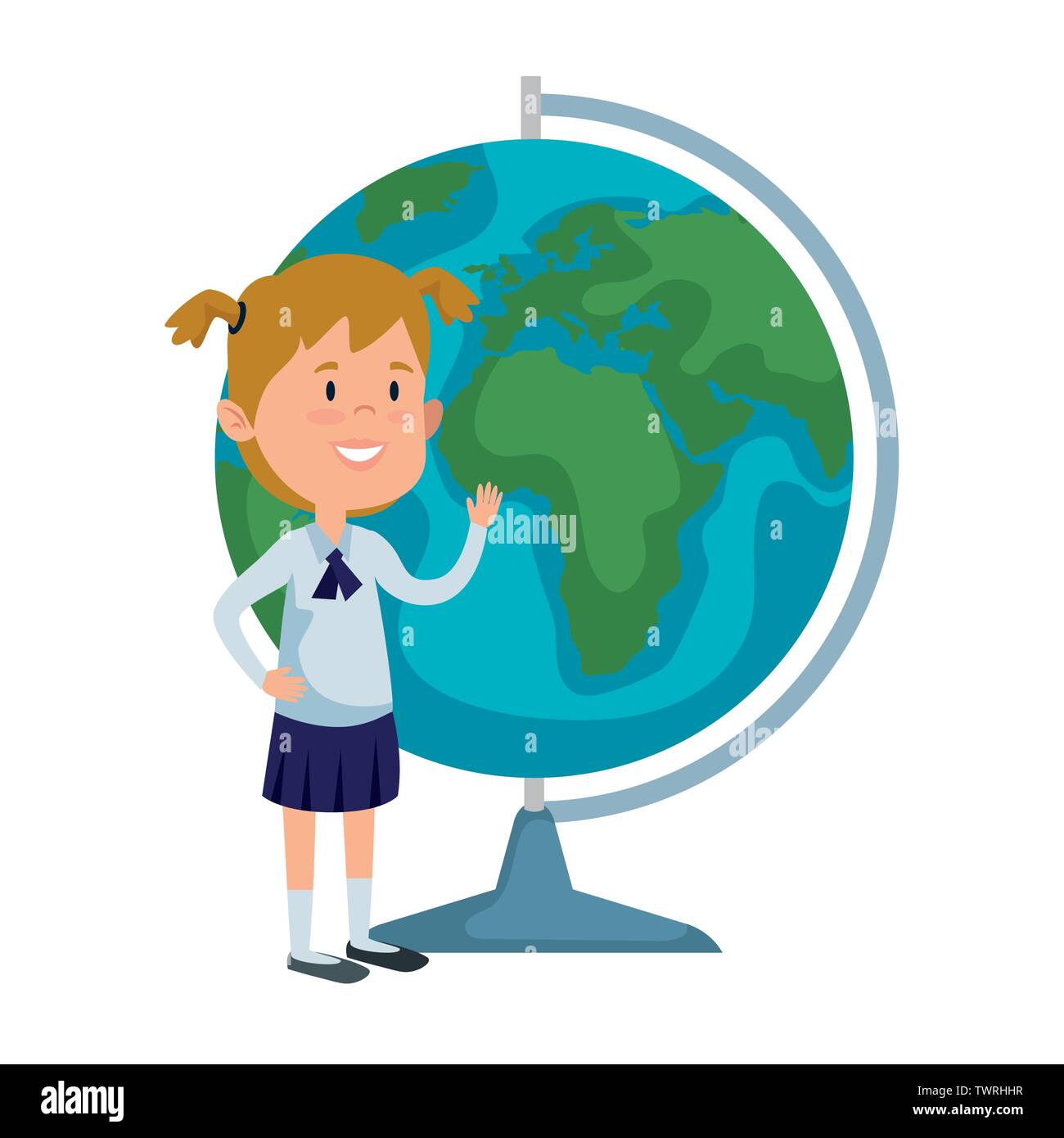 happy student girl with world map supply Stock Vector Image & Art - Alamy
