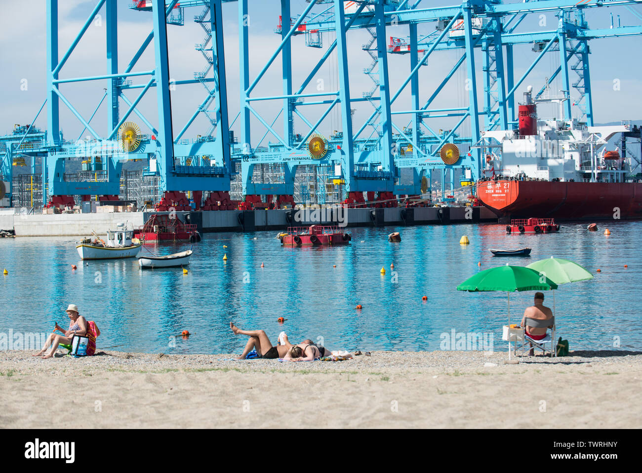 Work in progress during building of Vado Ligure port new cargo APM ...