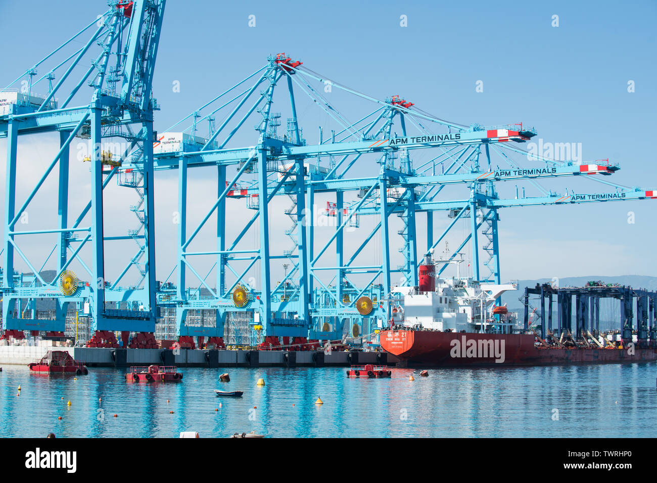 Work in progress during building of Vado Ligure port new cargo APM ...