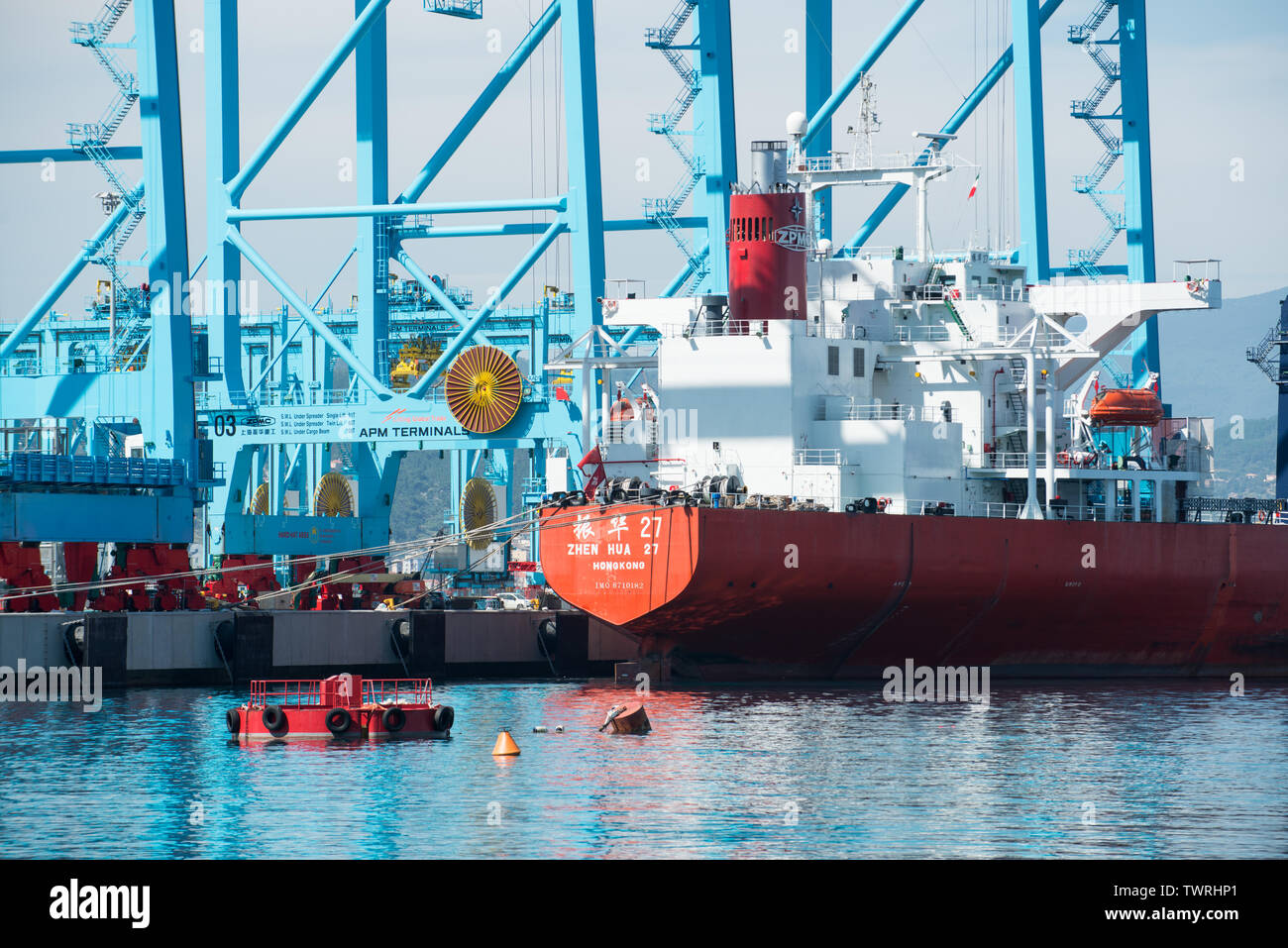 Work in progress during building of Vado Ligure port new cargo APM ...