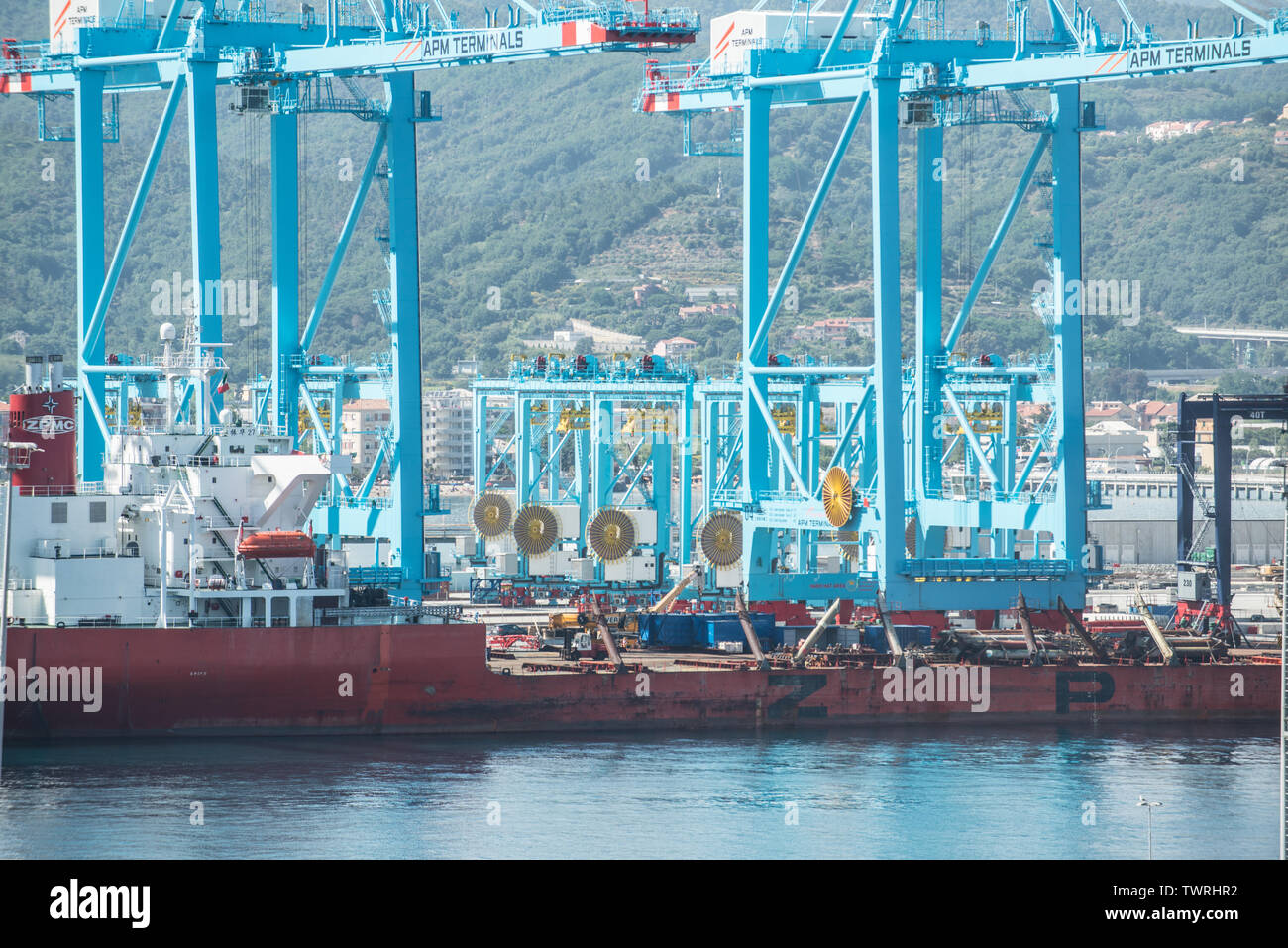 Work in progress during building of Vado Ligure port new cargo APM ...