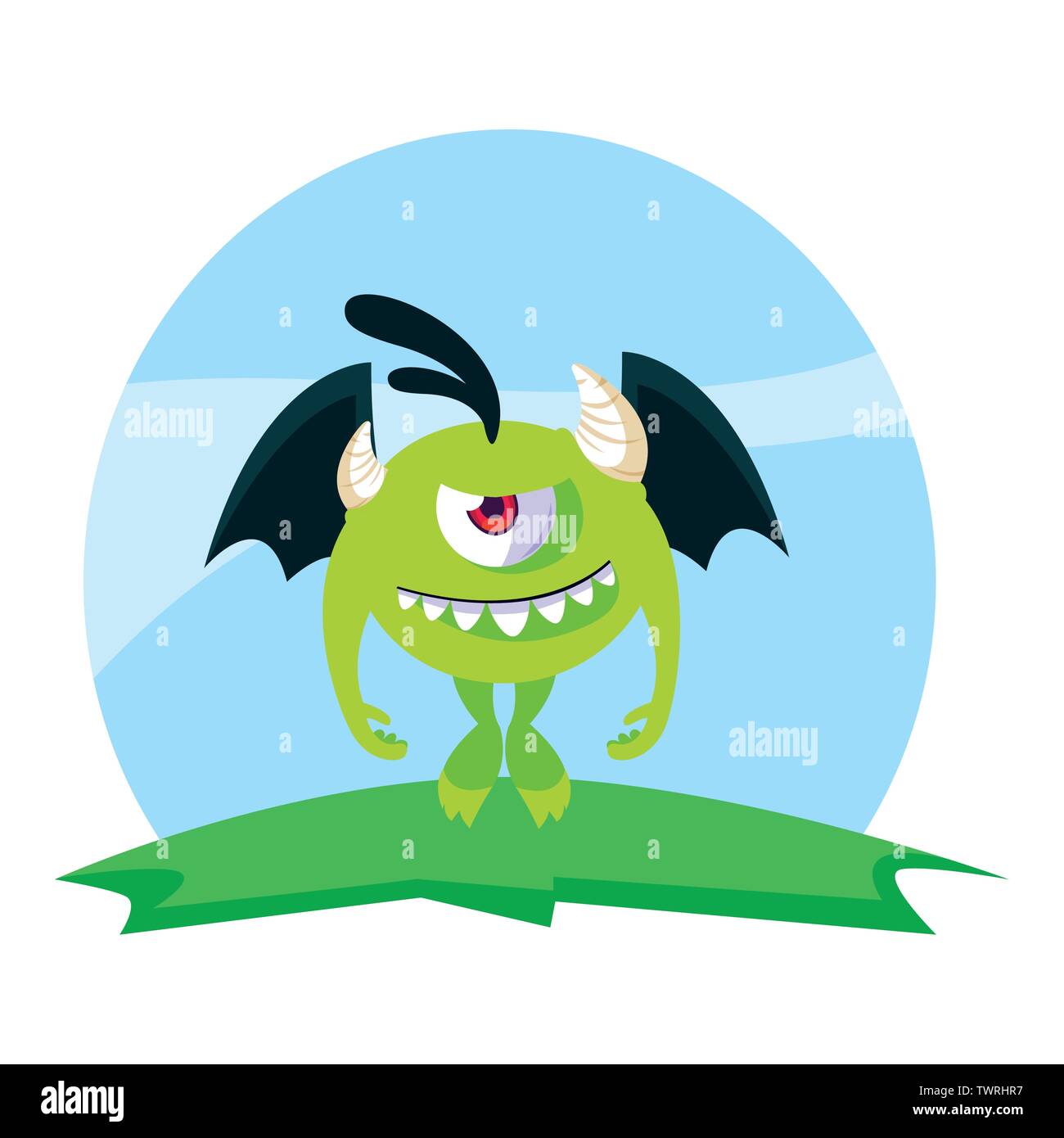 funny monster flying with wings in the field vector illustration design ...
