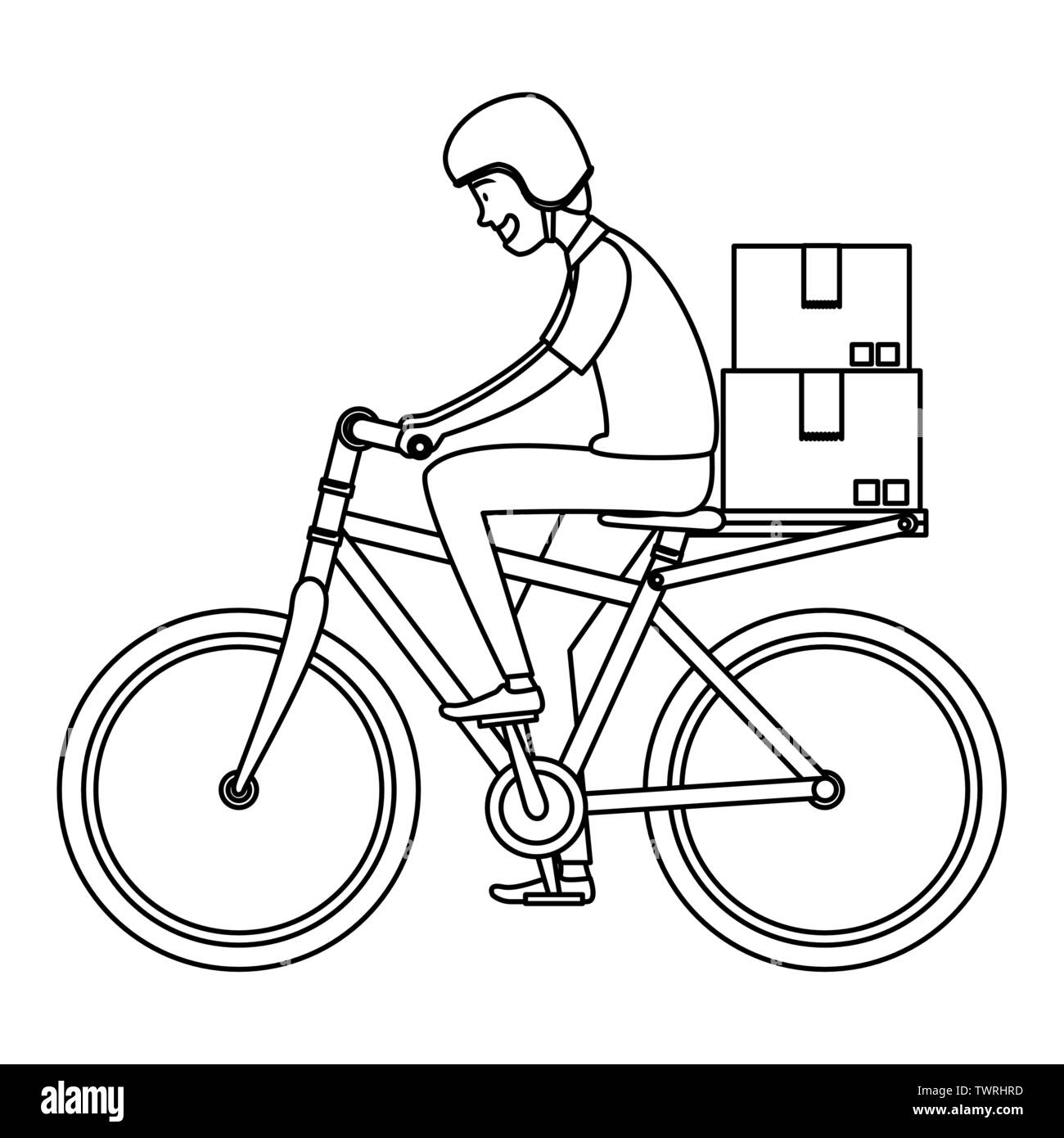 worker of delivery service in bicycle with boxes Stock Vector Image ...