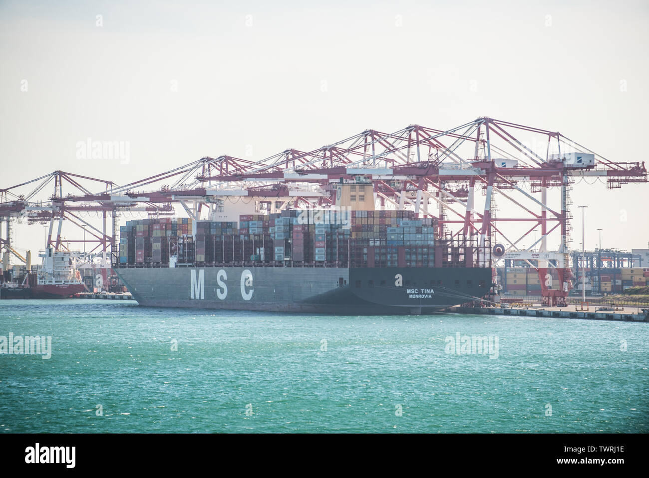 MSC Tina during loading operations in Barcelona, Spain, June 2019 Stock ...