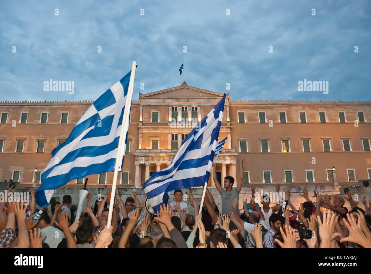 Protests against the austerity measures outside the Greek parliament in ...