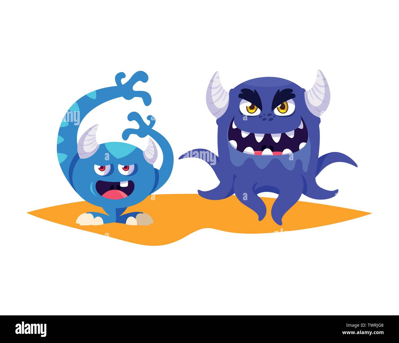 funny monsters couple comic characters colorful vector illustration ...