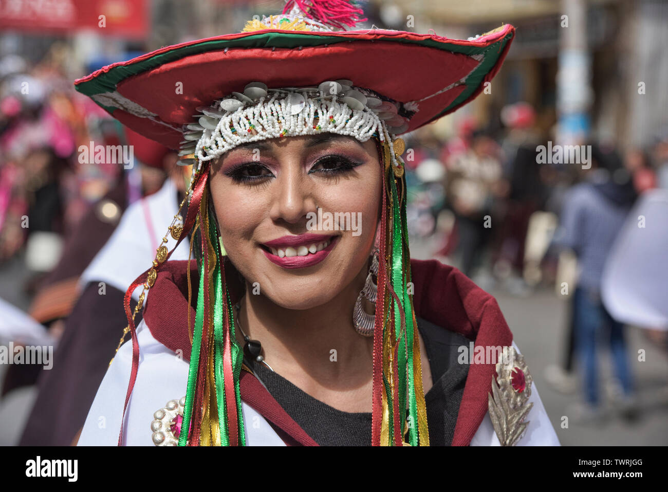 Costumed dancer at the colorful Gran Poder Festival, La Paz, Bolivia ...