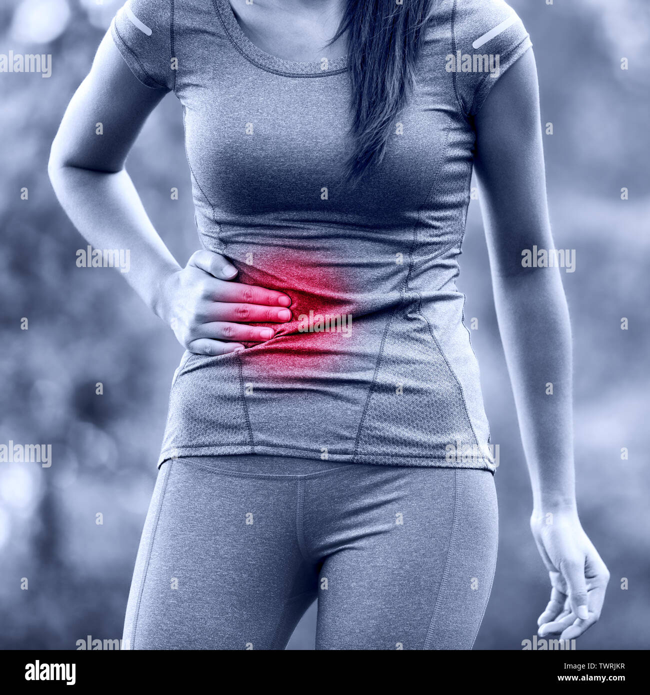 Side stitch - woman runner side cramps after running. Jogging woman ...