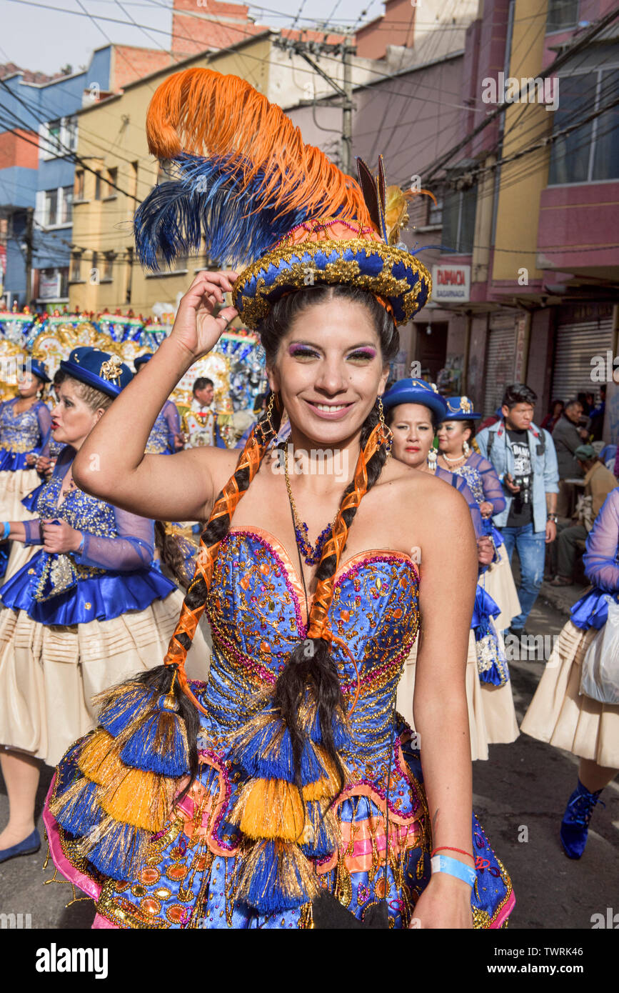Costumed dancer at the colorful Gran Poder Festival, La Paz, Bolivia ...