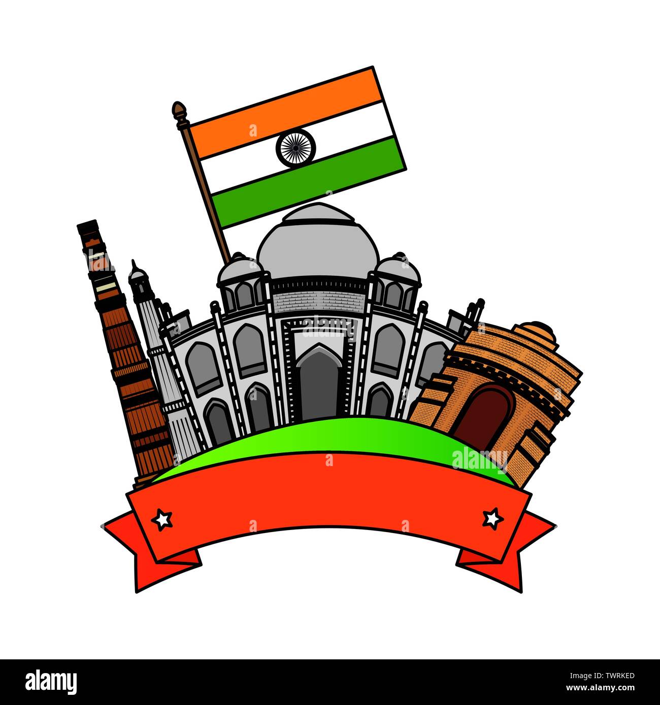 indian buildings monuments with flags Stock Vector Image & Art - Alamy