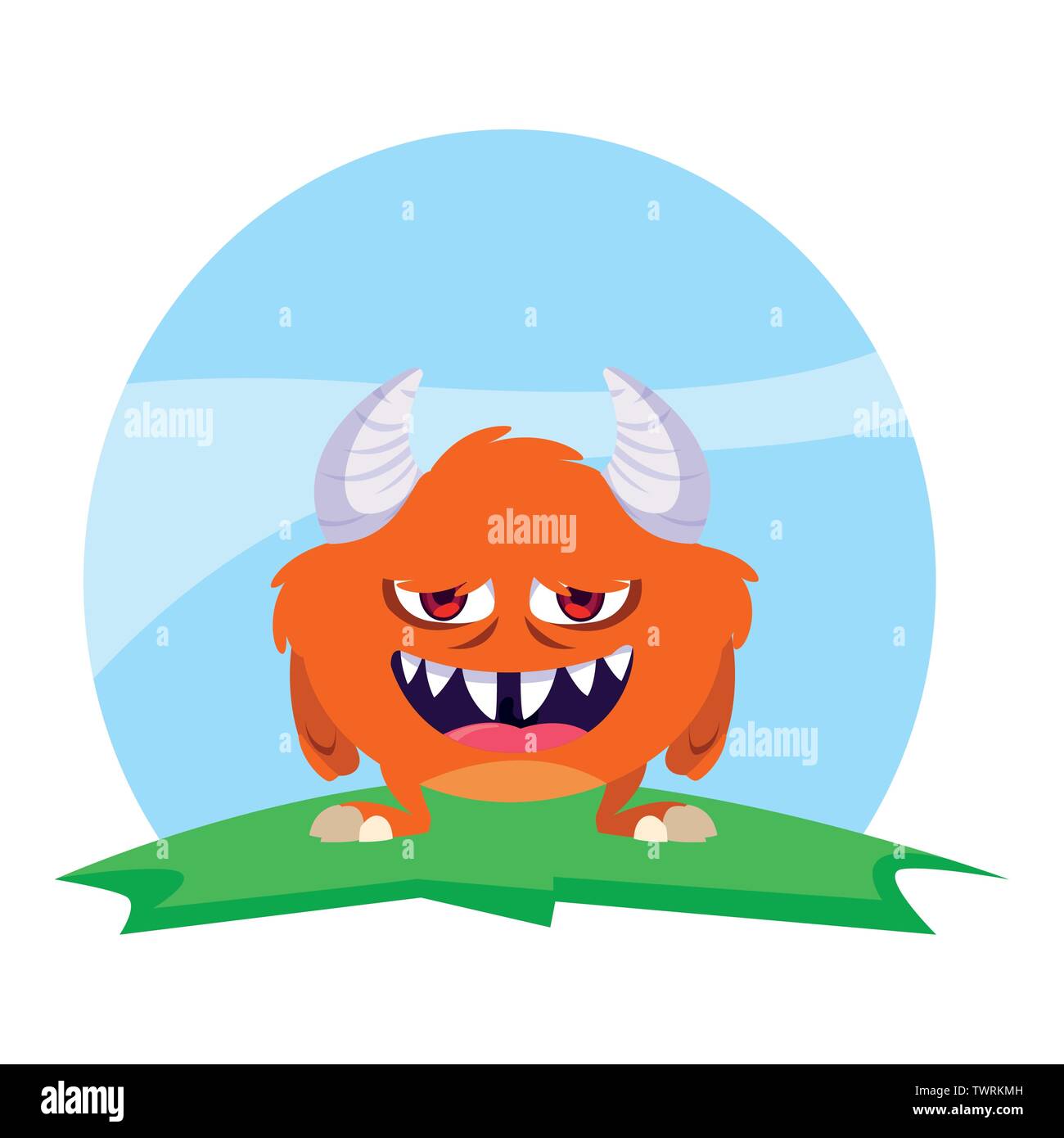 funny monster with horns in the field vector illustration design Stock ...