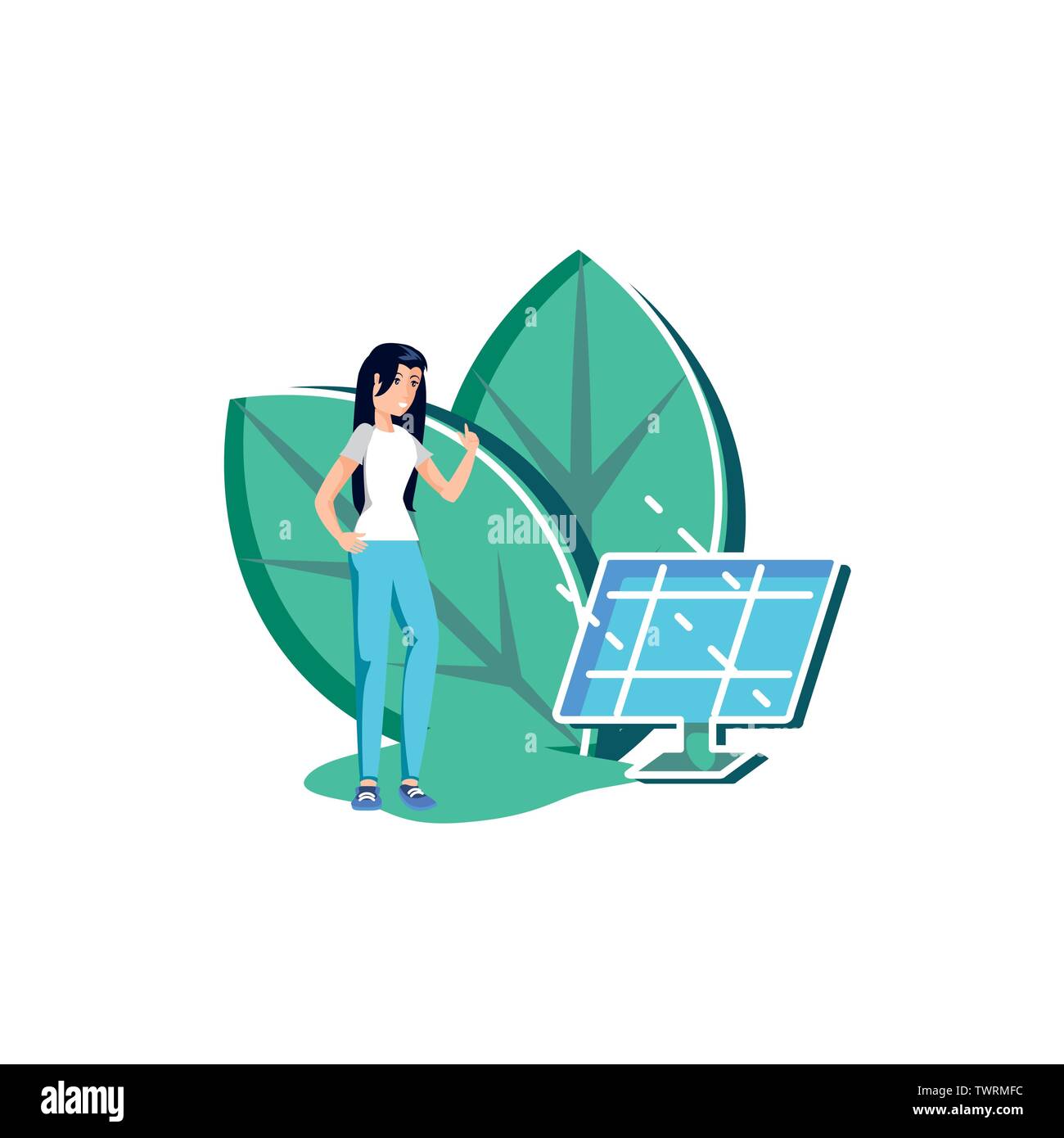 Woman avatar and solar panel design, Sustainability eco friendly green ...