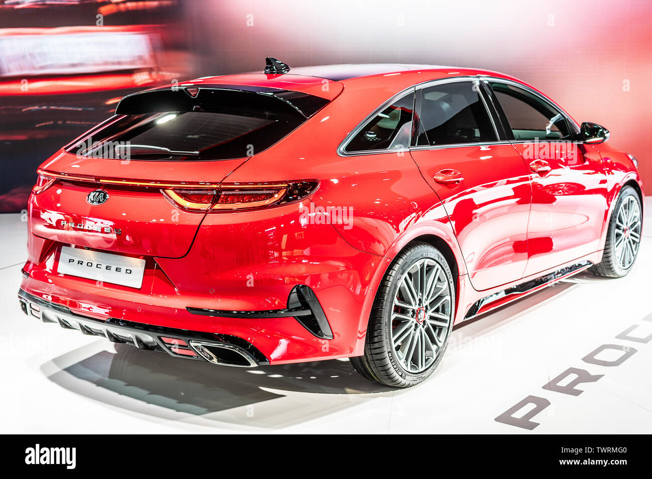 Paris, France, October 02, 2018: Production car: metallic red Kia ...