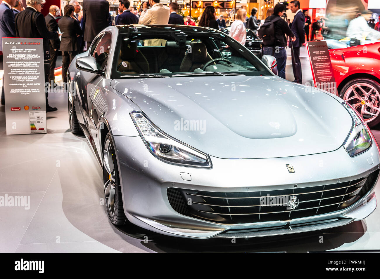 Paris, France, October 2018 metallic silver Ferrari GTC4Lusso at ...