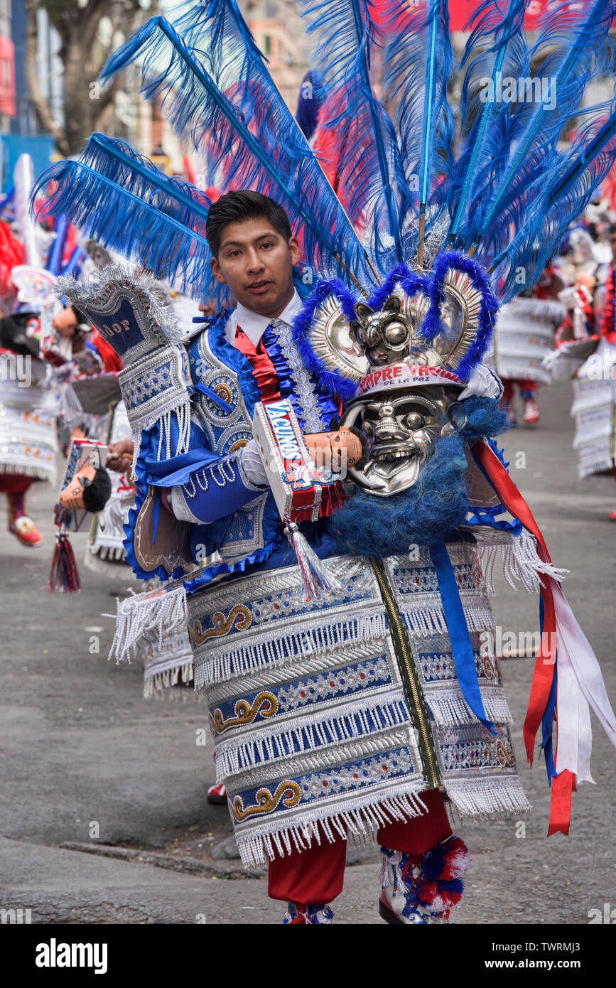 Costumed dancer at the colorful Gran Poder Festival, La Paz, Bolivia ...