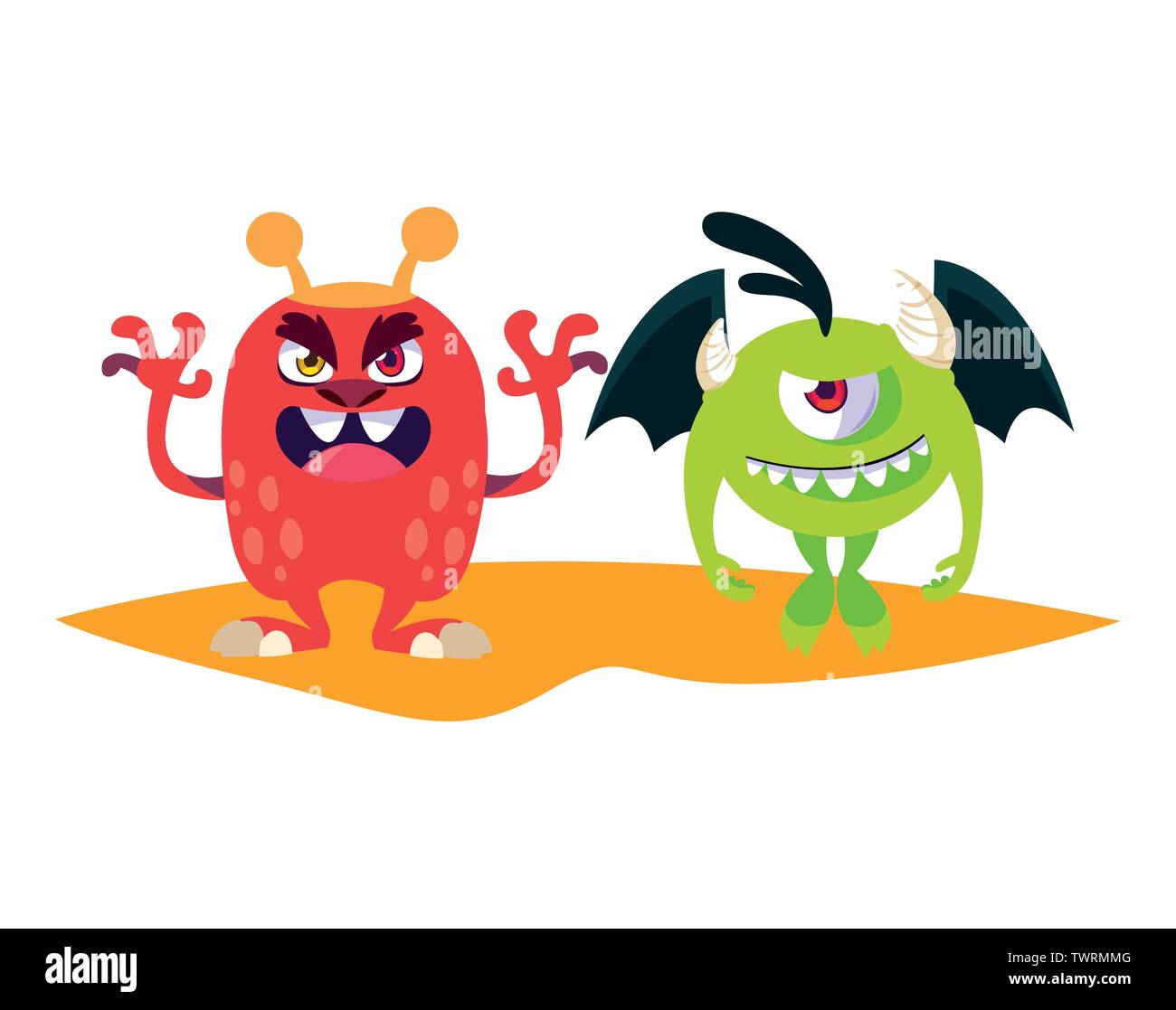 funny monsters couple comic characters colorful vector illustration ...
