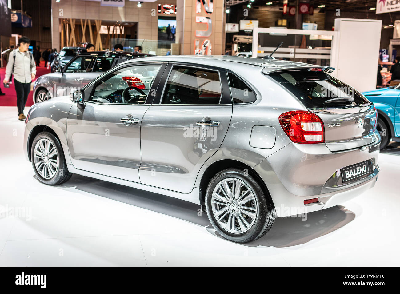 Paris, France, Oct 02, 2018 metallic silver Suzuki Baleno, Mondial ...