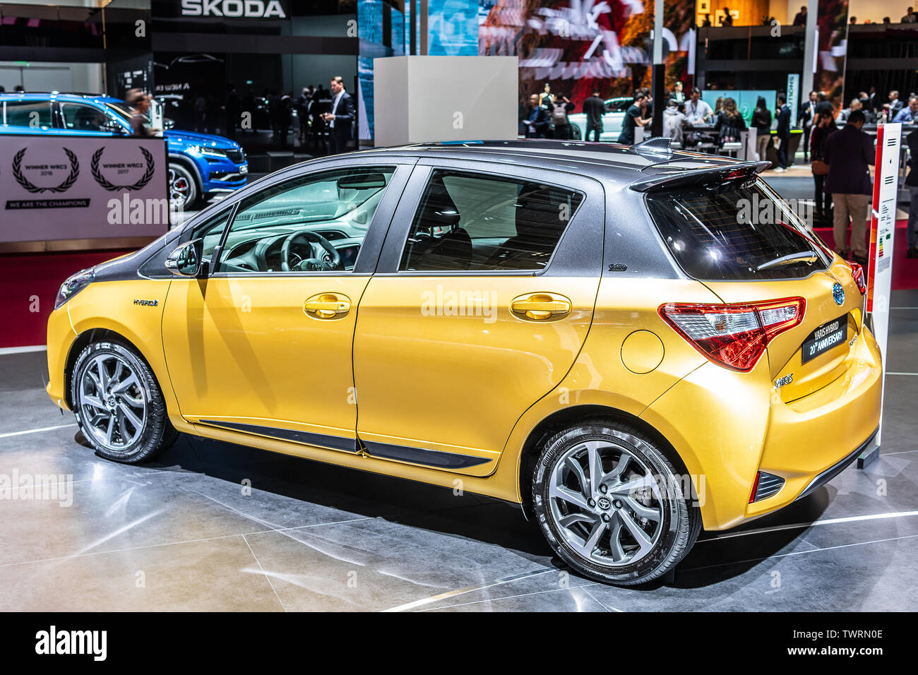 Paris, France, October 03, 2018: metallic gold Toyota Yaris 20th ...