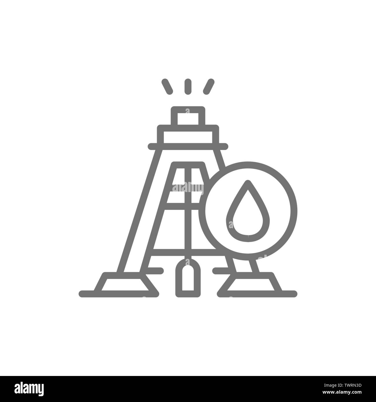 Industrial drilling rig tower platform, oil fuel equipment line icon ...