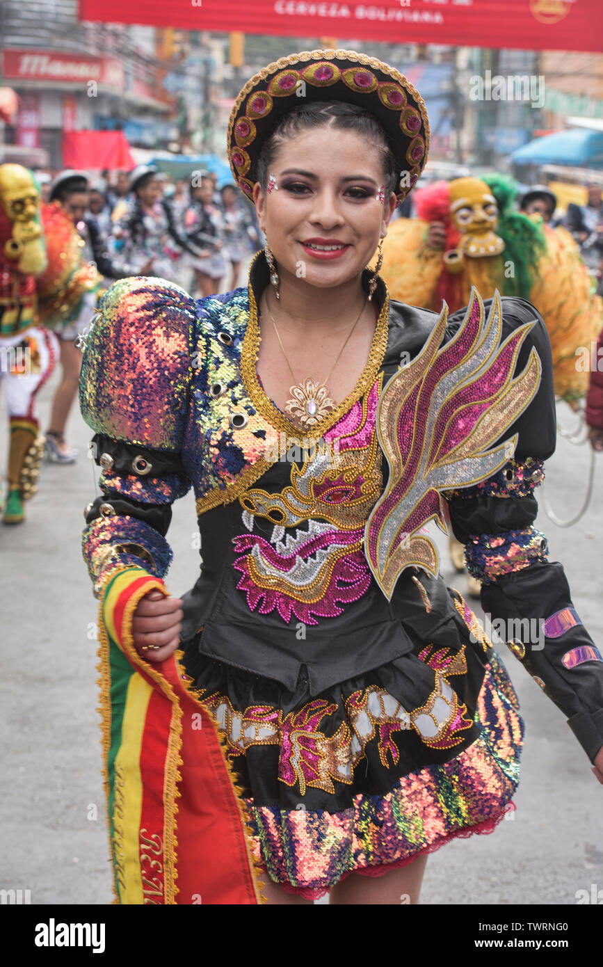 Costumed dancer at the colorful Gran Poder Festival, La Paz, Bolivia ...