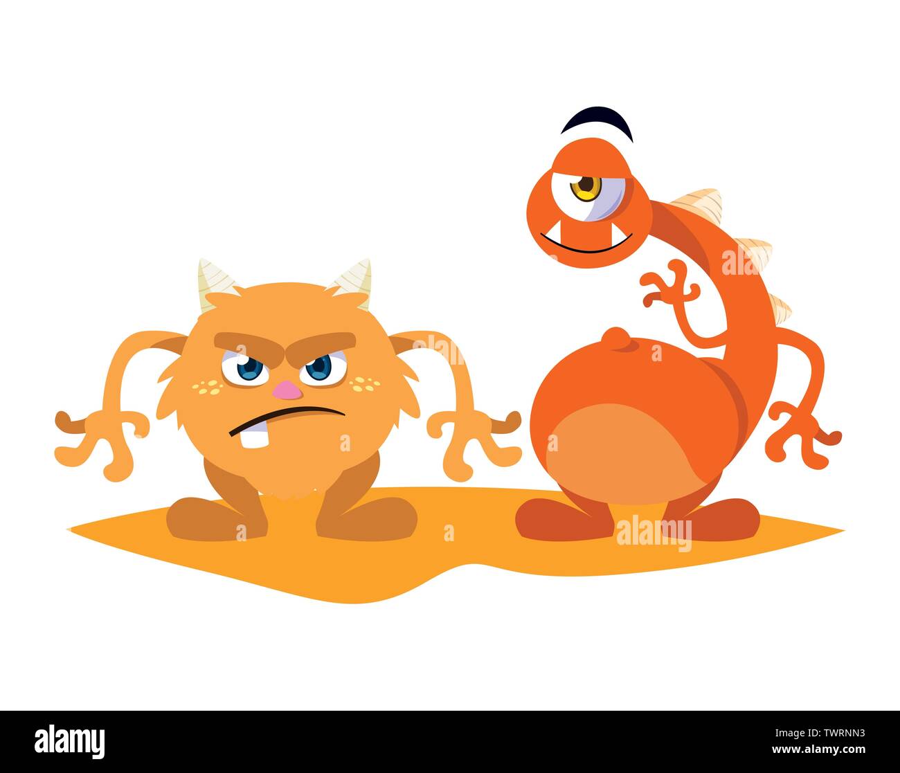 funny monsters couple comic characters colorful vector illustration ...