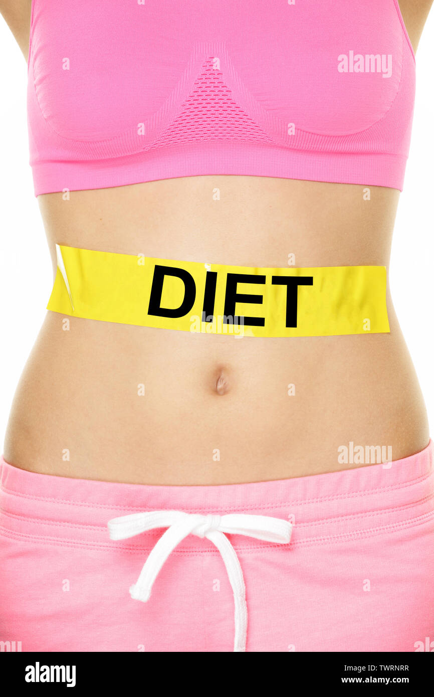 Diet and healthy eating concept - woman stomach showing DIET text ...