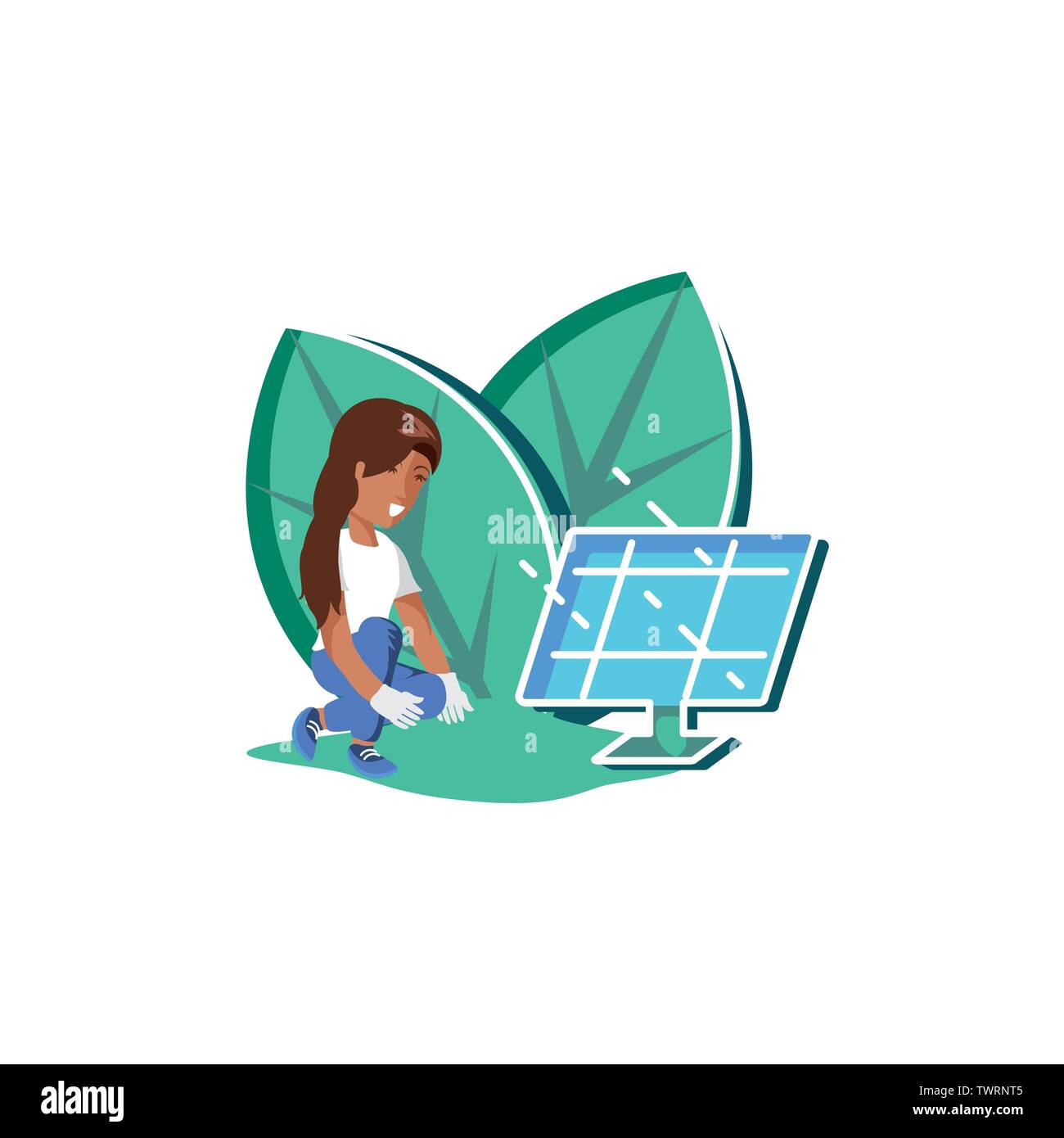 Woman avatar and solar panel design, Sustainability eco friendly green ...