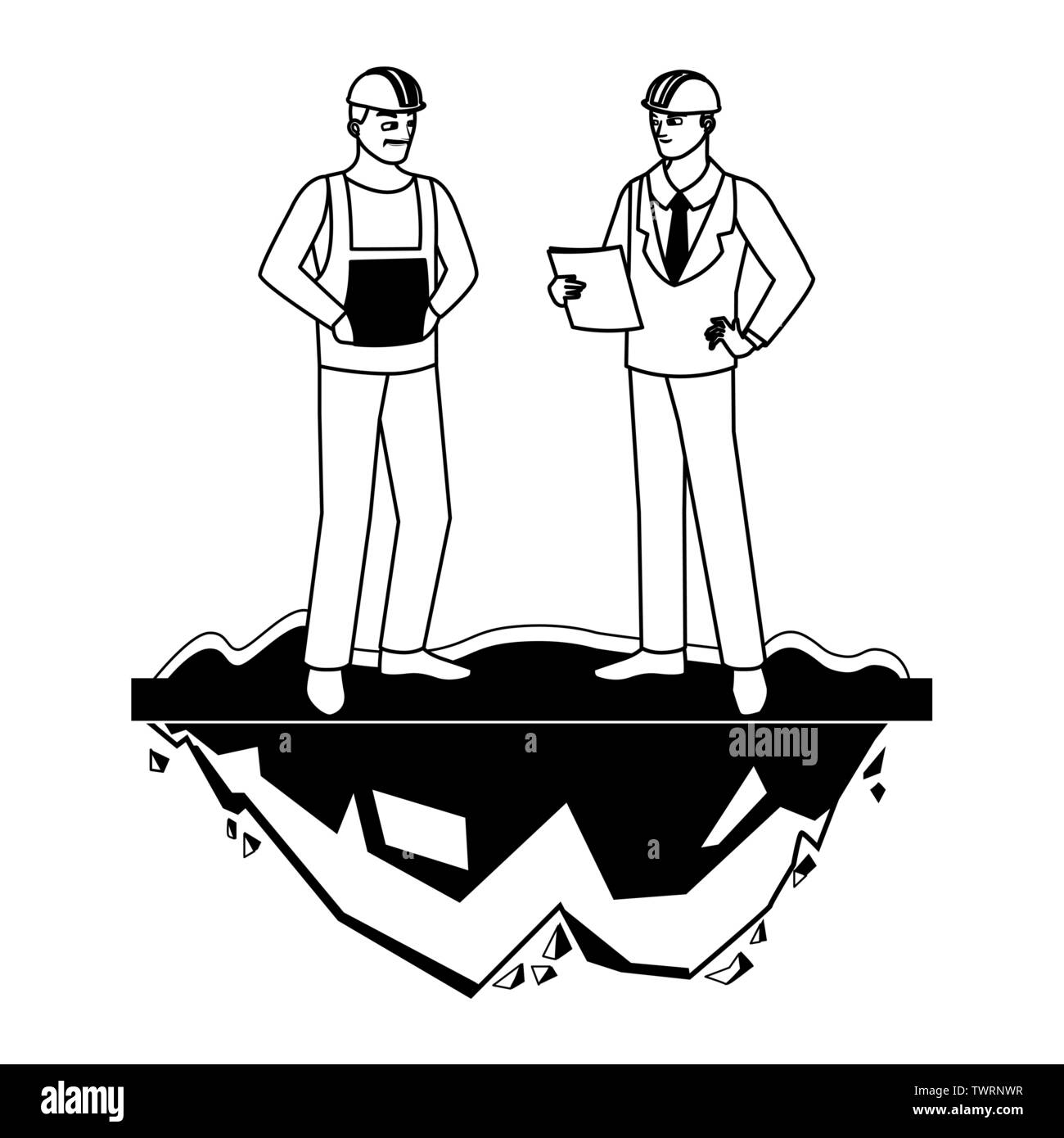 builder constructor with engineer on the lawn vector illustration ...